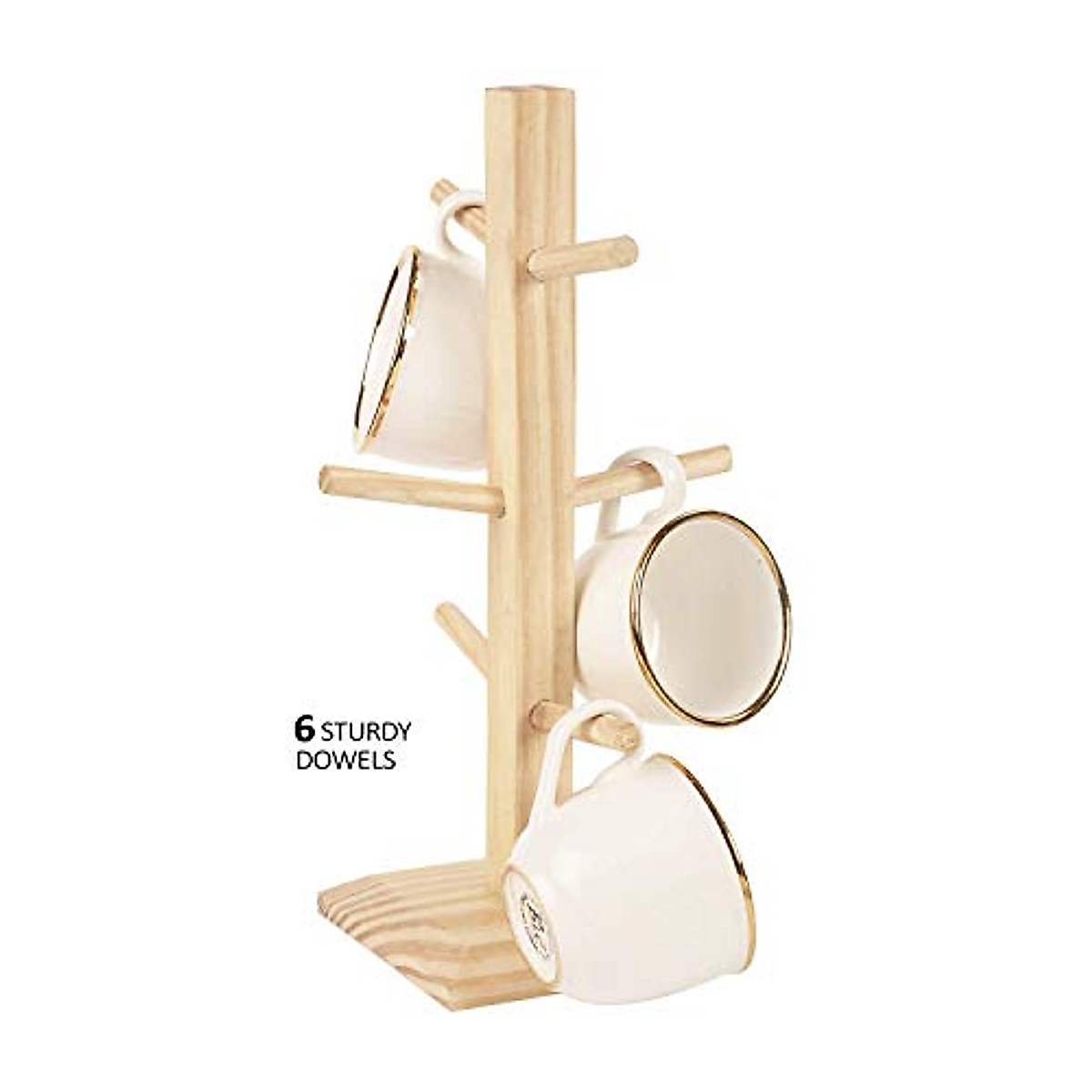 STORE INDYA Wooden tea coffee mug display stand 6 Hook
