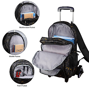 YOUCIDI Rolling Wheels High-Capacity School Bag Backpacks for Students Climbing Stairs Black and Yellow,