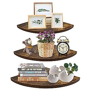 WIFTREY Wall Mount Floating Corner Shelves Set of 3, Hanging Rustic Wall Storage Corner Shelf for Bedroom, Living Room, Bathroom, Kitchen