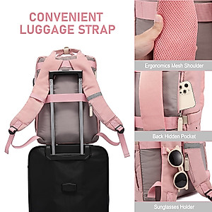 LOVEVOOK Laptop Backpack for Women Waterproof Travel Backpack Cute Backpack with USB Charging Port 14 Inch, Pink