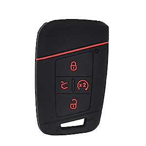LemSa 2Pcs 4 Buttons Rubber Smart Key Fob Cover Case Shell Remote Keyless Protector Bag Holder for 2021 2020 2019 VW Volkswagen Tiguan Atlas Jetta Passat Golf Alltrack Push Start, Red Blue Buttons