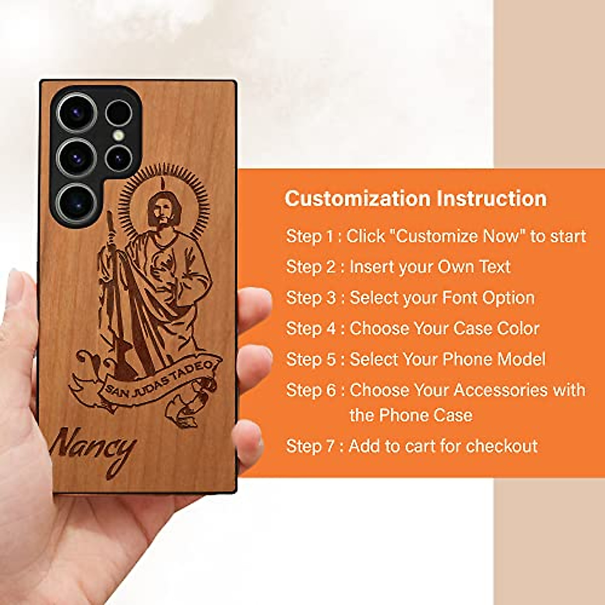 San Judas Tadeo -Custom Wood Phone Case for Samsung Phones With FREE Tempered Glass - Eco Friendly Case with Screen Protector for Samsung S23/S23+/S22+/S22 Ultra,S21/S21+/S21 Ultra Engraved Phone Case