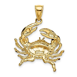 Solid 14k Yellow Gold 2-D Blue Enamel Stone Crab Charm Pendant - 29mm x 24mm