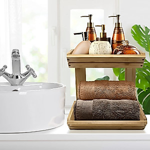 Sorbus Bamboo Fruit Vegetable Basket Kitchen Counter Stand 2 Tier Rack, Home Storage Tiered Bowl Display Tray Holder for Bread, Fruit, Vegetables & Snacks