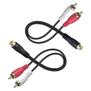 QDiShi 2 Pack RCA Splitter 1 Female to 2 Male, Stereo Audio Y Cable, Gold Plated Dual RCA Male Adapter for Car Audio, Home Theater, Subwoofer, TV, CD Player and so on