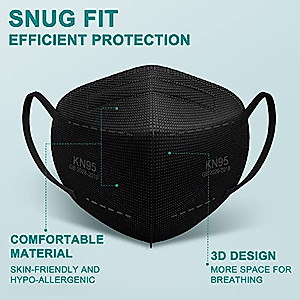 TOPMAX KN95 Face Masks 50 Pack 5-Ply Breathable Filter Efficiency≥95% Protective Cup Dust Disposable Masks Against PM2.5 Black