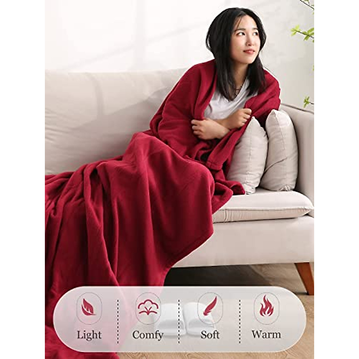 Electric Heated Blanket 62'' x 84'' Twin Size, 4 Heating Levels & 10 Hours Auto Off, Full Body Warming with Fast Heating & Machine Washable, Lightweight Cozy Soft Fleece for Home Use