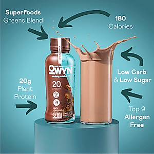 OWYN Only What You Need Plant Based Protein Shake, 20g Vegan Protein from Organic Pumpkin Seed, Flax, Pea Blend, Prebiotic Supplement, Superfood Greens, Gluten & Soy-Free (Variety Pack, 12 Pack)