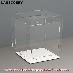 LANSCOERY Acrylic Display Case, Assemble Small Showcase Display Box for Collectibles, with Dustproof & Seamless Display Design, Suitable for Baseball 4x4x4inch White Base