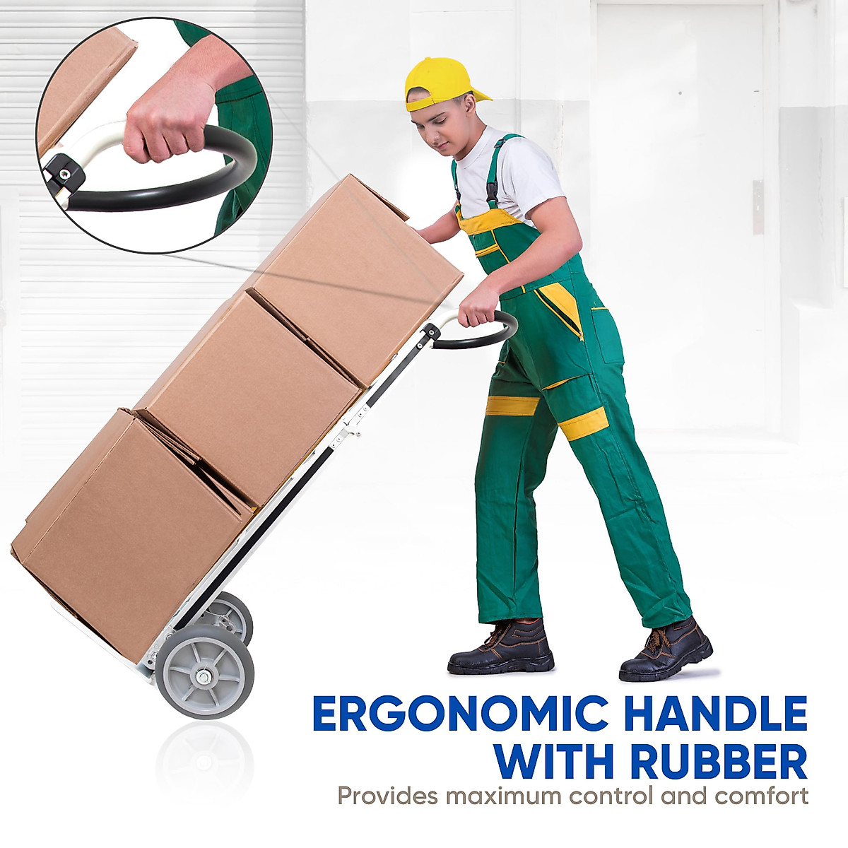 Olympia Tools 500LB Aluminum Appliance Folding Hand Truck - Foldable Heavy Duty Moving Furniture Dolly Cart with 2-Wheels 8" TPR & Ergonomic Handle - Light Weight Trolley Hand Trucks for Moving