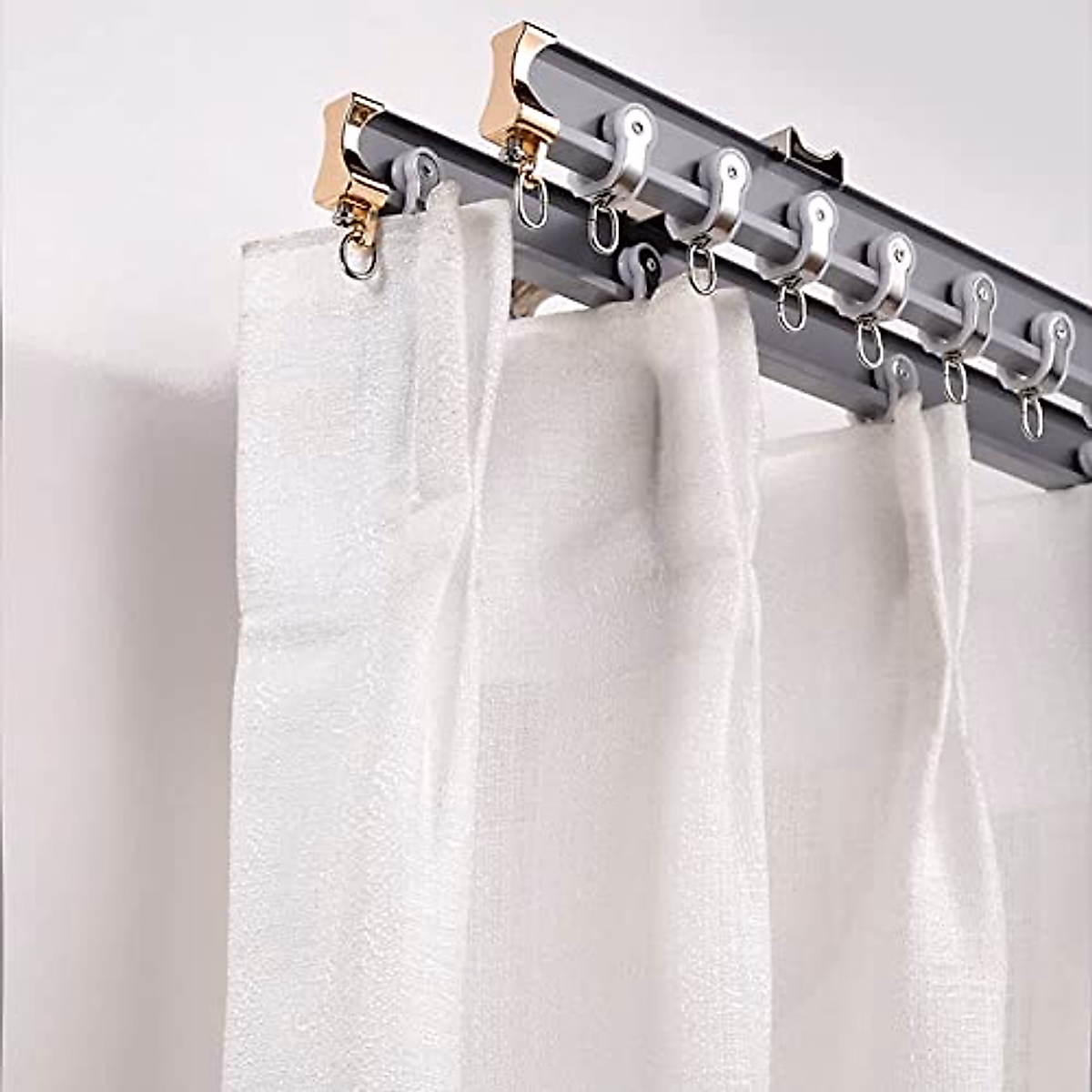 Shower Curtain Track Living Room Double Rods Curtain Track, Flexible Curved RV Bendable Track System Ceiling Or Wall Mount Bendable Curtain Rail For Living Room Bedroom Ceiling Track Set (Color : Wal