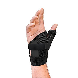 MUELLER Adjust-to-Fit Thumb Stabilizer - Unisex, Black, One Size Fits Most, Ideal for De Quervains Tenosynovitis Brace, Thumb Brace for Arthritis Pain and Support, Can be Worn on Both Hands, Black