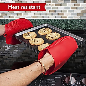 Kitchen Silicone Pot Holders - Flexible & Durable Oven Hotpads - Cooking Accessories with Pocket are Healthier, No Nasty Things Will Grow Inside or Out (Red, 1 Pair)