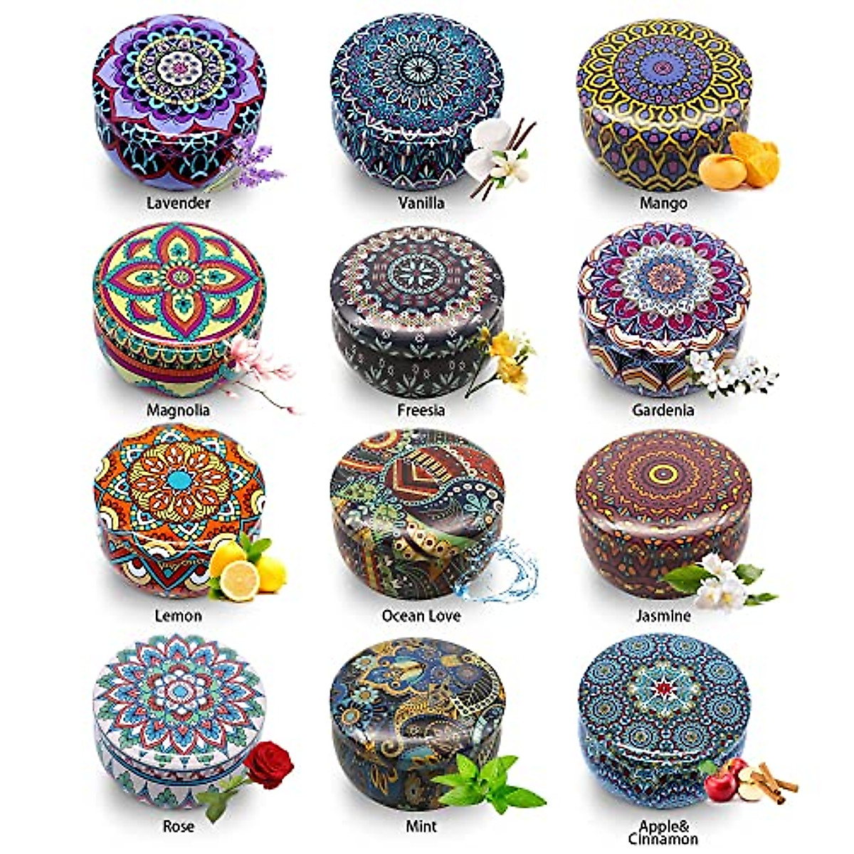 12 Pack Scented Candles Gift for Families and Her,2.2OZ Make with Natural Soy Wax and Oils Aromatherapy Candles with Various Fragrances