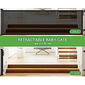 Newnice 120 Inch Extra Wide Retractable Baby Gates for Large Openings, Dog Gate for The House Indoor Outdoor, Extra Long Baby Pet Gate for Stairs Doorways Hallways, Black