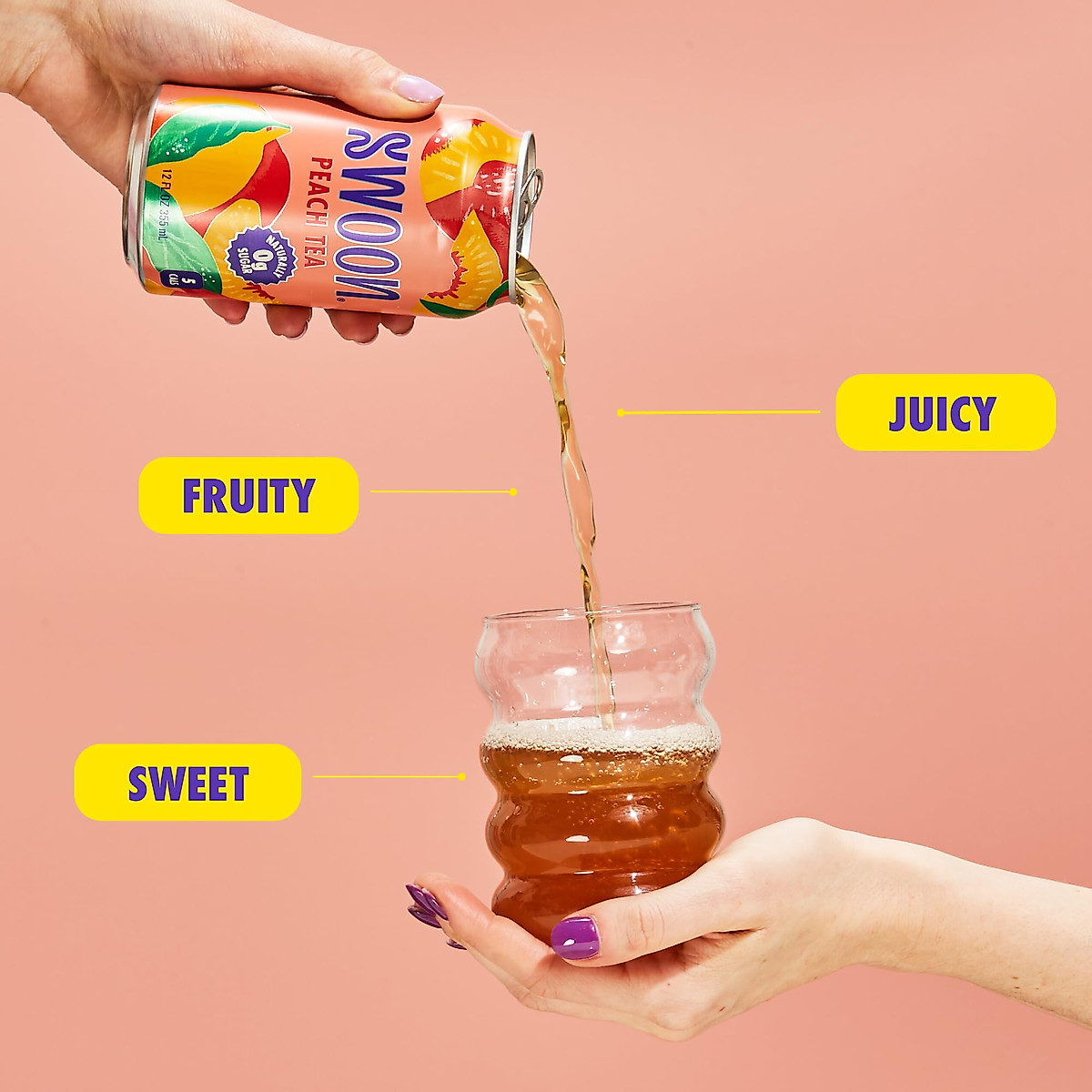 Swoon Peach Tea - Sugar Free Fruit Tea, Low Carb, Paleo-Friendly, Gluten Free Iced Tea - Flavored Tea Keto Drinks Made with Organic Black Tea and Sweetened by Monk Fruit and Stevia (Pack of 12)