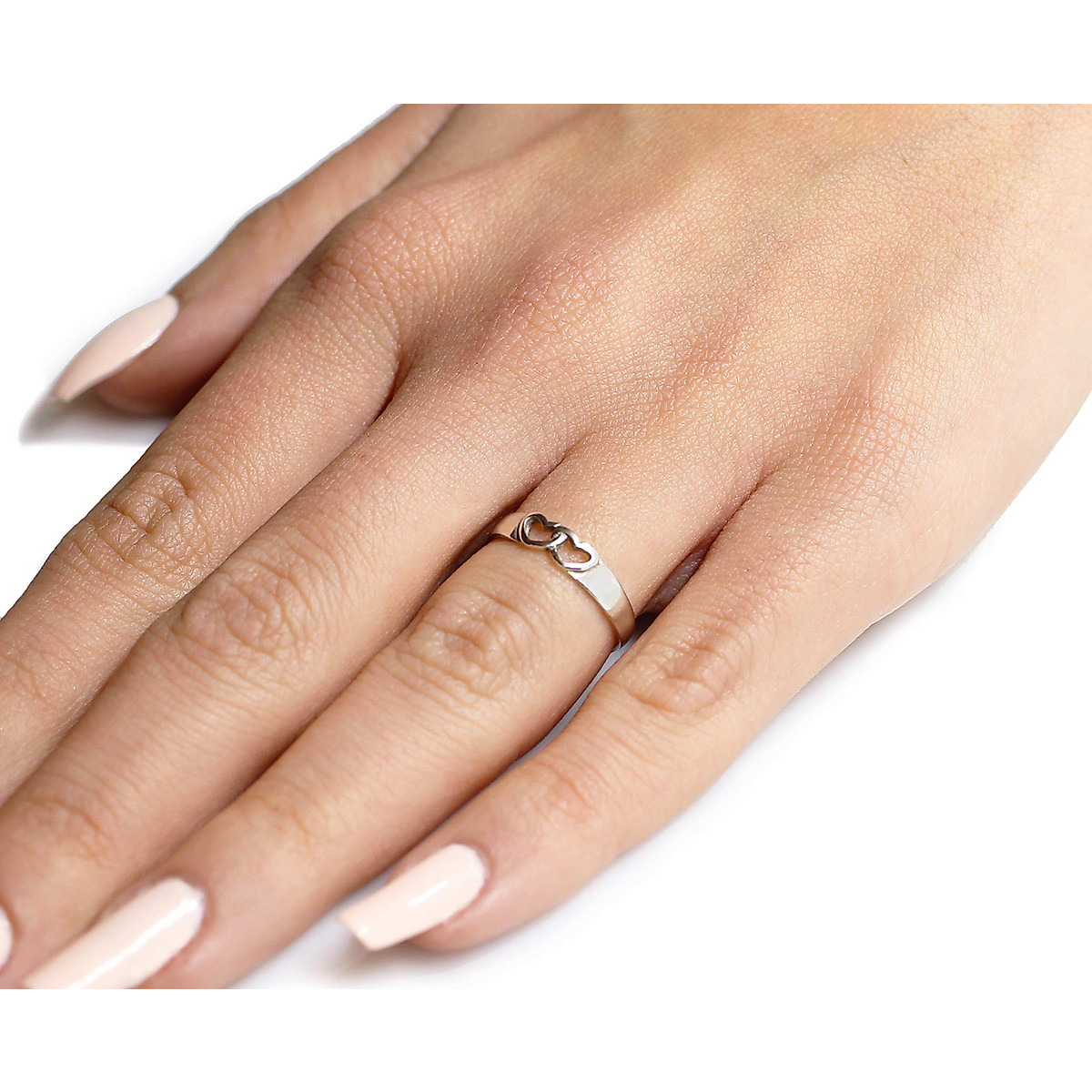 CloseoutWarehouse 925 Sterling Silver Two Hearts Beating as One Ring Size 4