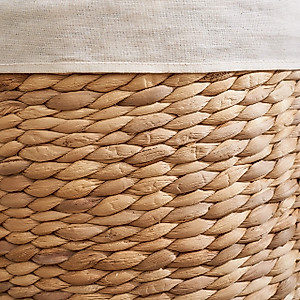 Round Woven Wicker Laundry Hamper with Lid - Large Water Hyacinth Storage Wicker (Natural Brown, 15"L x 15"L x 20"H)