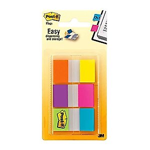 Post-it Flags, 60/On-the-Go Dispenser, .47 in Wide, Alternating Electric Glow Collection (680-EG-ALT)