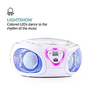 AUNA Roadie KIDS Boombox, Top loading CD Player, Bluetooth Connectivity for Smartphones, Easy AUX, USB, Radio and MP3 Connectivity, Portable, Plug in or Battery Powered, LED Display