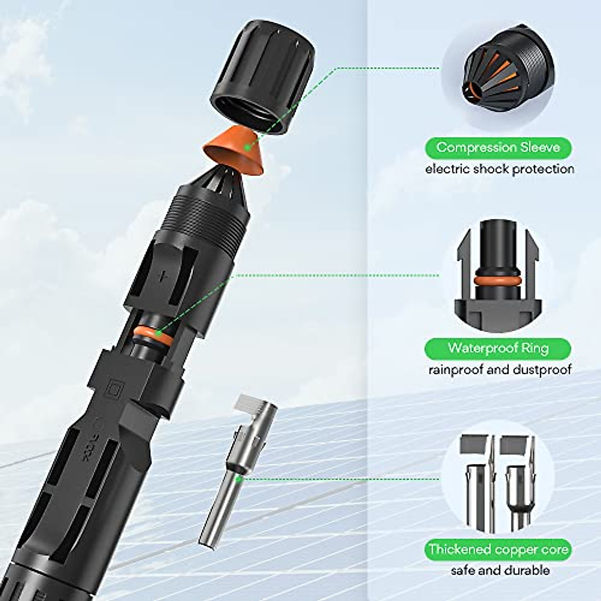 Bateria Power 12PCS Solar Cable Connectors, Male＆Female IP67 Waterproof Solar Panel Connectors with Spanners
