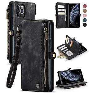Defencase for iPhone 11 Pro Max Case, for iPhone 11 Pro Max Wallet Case for Women Men, Durable PU Leather Magnetic Flip Strap Zipper Card Holder Phone Case for iPhone 11 Pro Max 6.5-inches, Black