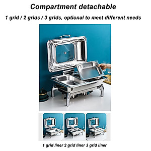 SunCourtyard 9L Chafing Dish Buffet Set, Stainless Steel Catering Serve Chafer, Restaurant Food Warmer Rectangular Buffet Stove with Visible Covers and Cutlery Storage Rack