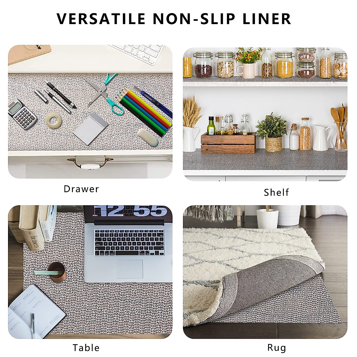 Anze Classic Grip Shelf Liner, Drawer Cabinet Liner for Shelving Non Adhesive Strong Grip Bottom Kitchen Pantry Desks Closet Dresser Cupboard Protector Mat (17.5 Inch x 8.2 Feet, White)