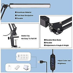 Knightsbrid LED Desk Lamp with Clamp,Adjustable Swing Arm Desk Lamp,Modern Architect Table Lamp for Study/Reading/Office/Work(Black)