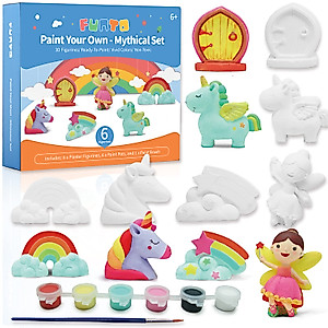 Funto Paint Your Own Unicorn and Dinosaur, 12 Figurines Arts and Crafts for Kids, Ceramics to Paint, STEAM Projects Creative Activity DIY Toys Gift for Boys & Girls Age 3 4 5 6+, with Paint & Brushes