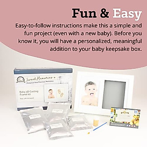 PLUSHIBLE Baby Handprint Footprint Keepsake Kit, New Mom, Grandma, For Mom, Baby Hand and Footprint Kit, Personalized, Baby Registry, Picture Frame, 3D Casting Kit, White Frame, Gold Prints