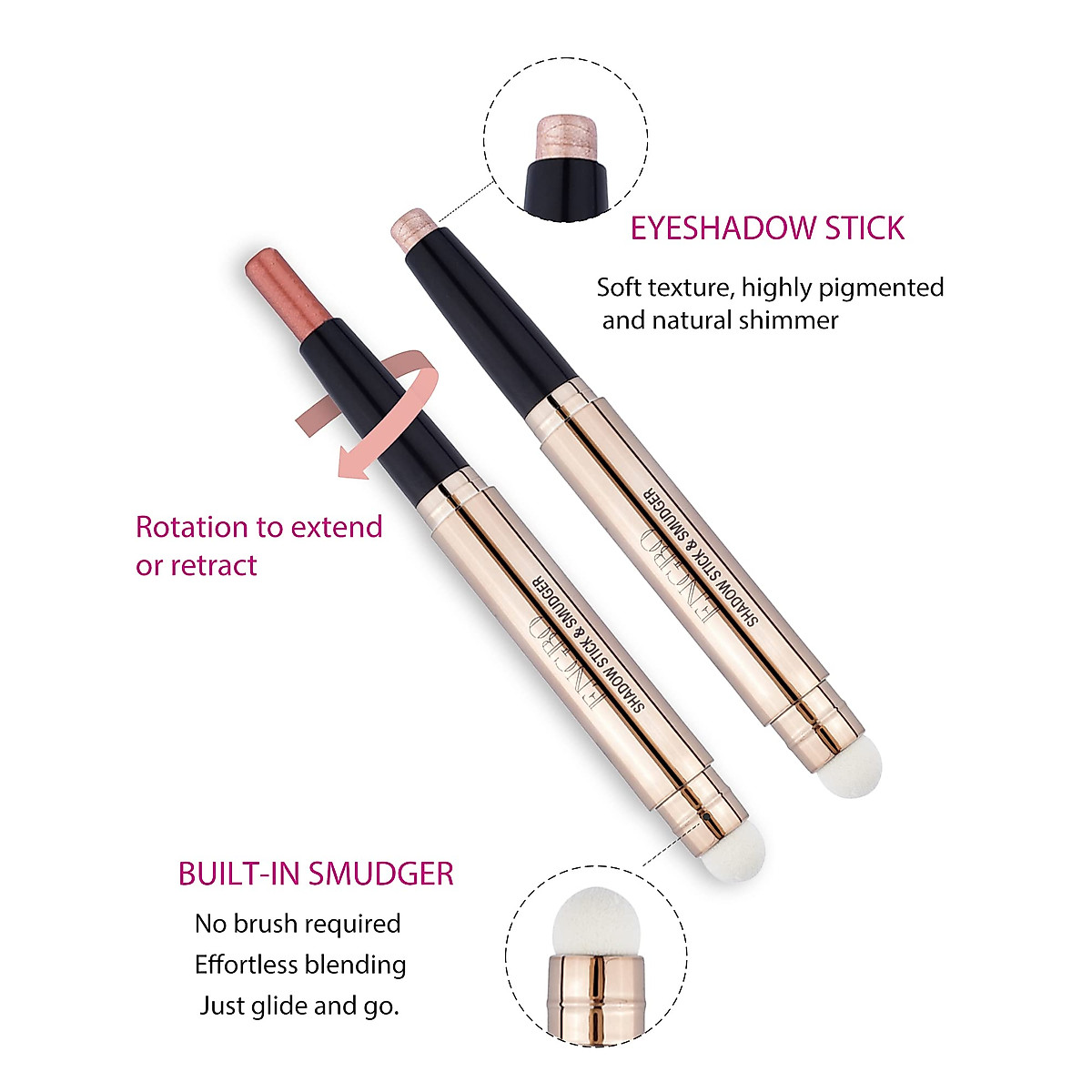 Enfuntins Shimmer Cream Eyeshadow Stick, Eye Brightener Stick Glitter Eyeshadow Crayon Pencil with Soft Smudger, Long Lasting Waterproof Highlighter Eye Shadow Makeup (03 Rose Gold Shimmer)
