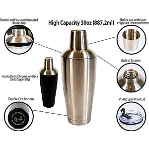 Stock Harbor Stainless Steel 30 Ounce (887 Milliliter) Double Wall Cocktail Shaker Vacuum Insulated Tumbler and Shaker Top; Matte Polished