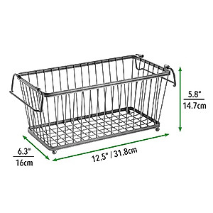 mDesign Household Stackable Metal Wire Storage Organizer Bin Basket with Built-in Handles for Kitchen Cabinets, Pantry, Closets, Bedrooms, Bathrooms - 12.5" Wide, 6 Pack - Graphite Gray