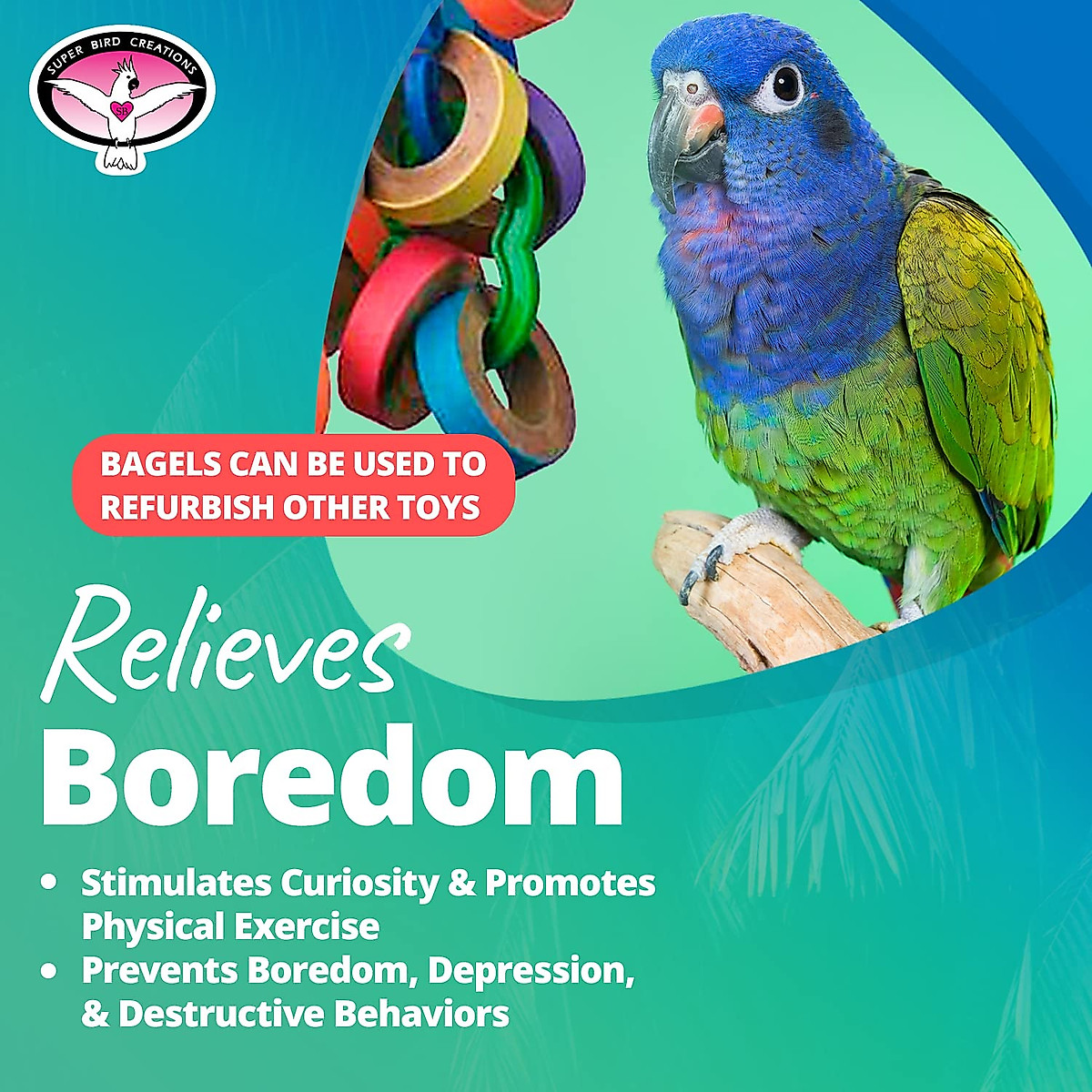 Super Bird Creations SB1155 Fatty Bagels - Durable Cardboard Core Bird Toy Components, Ideal for Parrots, Chewing and Play, Perfect Refill for SB1107 Bagel Cascade - Bird-Safe Paper, Pack of 24