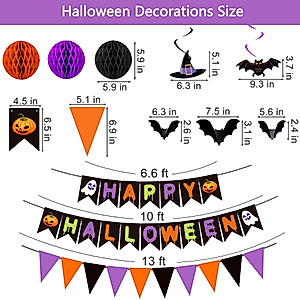 Happy Halloween Banner 26pcs Halloween Party Decorations Paper Triangle Flag Bunting Honeycomb Ball Hanging Swirl Streamers Bats Stickers Wall Decor DIY Indoor Outdoor Home Decor
