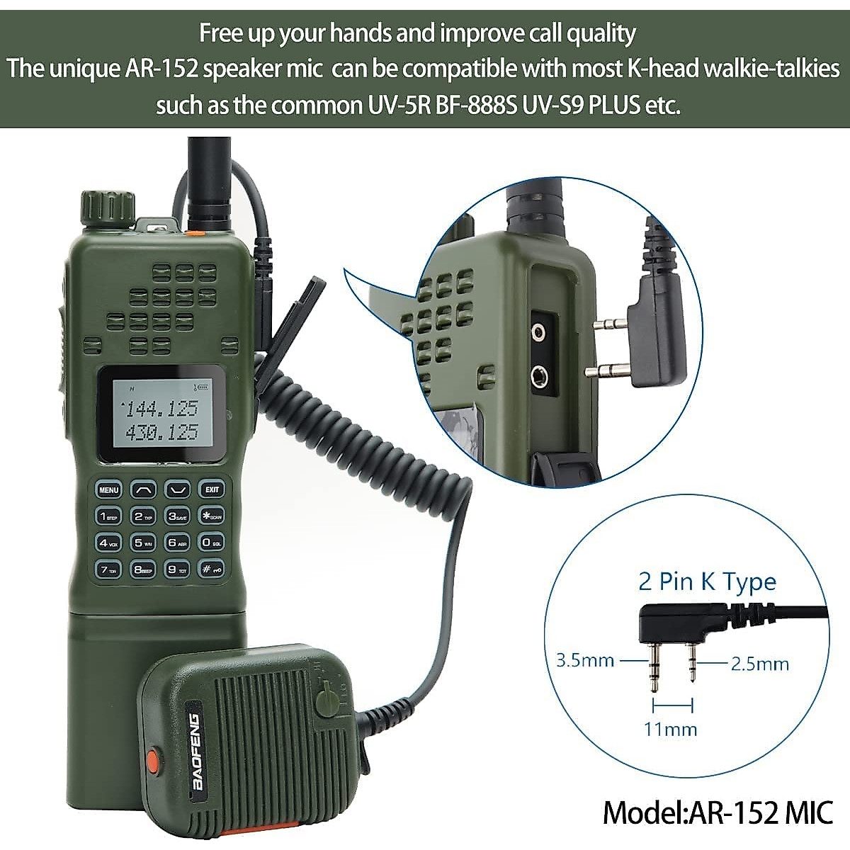 AR-152 10W Powerful Ham Radio Military Grade Long Range Two Way Radio with 12000mAh Larger Battery,Tactical Antenna,Speaker Mic and USB Charging Cable Full Kits