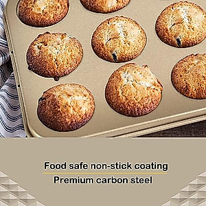 HPALIPRT Brownie Cake Pan with Dividers - 2 Pack 12-Cavity Mini Non Stick All Edges Rounded Cupcake Pans Baking Carbon Steel Bread Mold Small Edge 3x4 Individual Cutter Sheet Tray for Cookie Oven