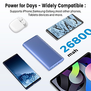 26800mAh Portable Charger Power Bank, Dual USB w/USB-C Fast Charging Battery Pack Charger for iPhone 14 13 12 11 XR XS SE,Airpods iPad,Samsung S9 S22 S23 Ultra, Google Pixel 6,LC Android Phone-Blue