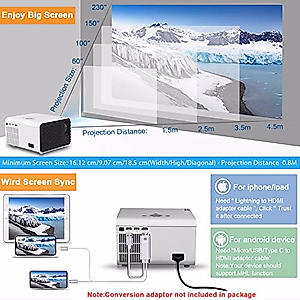 Full HD 1080P Projector with 100''Screen, BIGASUO Bluetooth Outdoor Movie Projector 180" Display Supported, Video Projector Compatible with Laptop/PS4/ Xbox/Smartphone