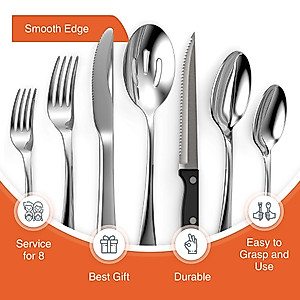 Tribal Cooking 48 Piece Silverware Set - Service for 8 - Stainless Steel Flatware serving set - Cutlery Set - Knives, Fork, and Spoon - Utensil sets - Dishwasher Safe - Stunning Polished Finish