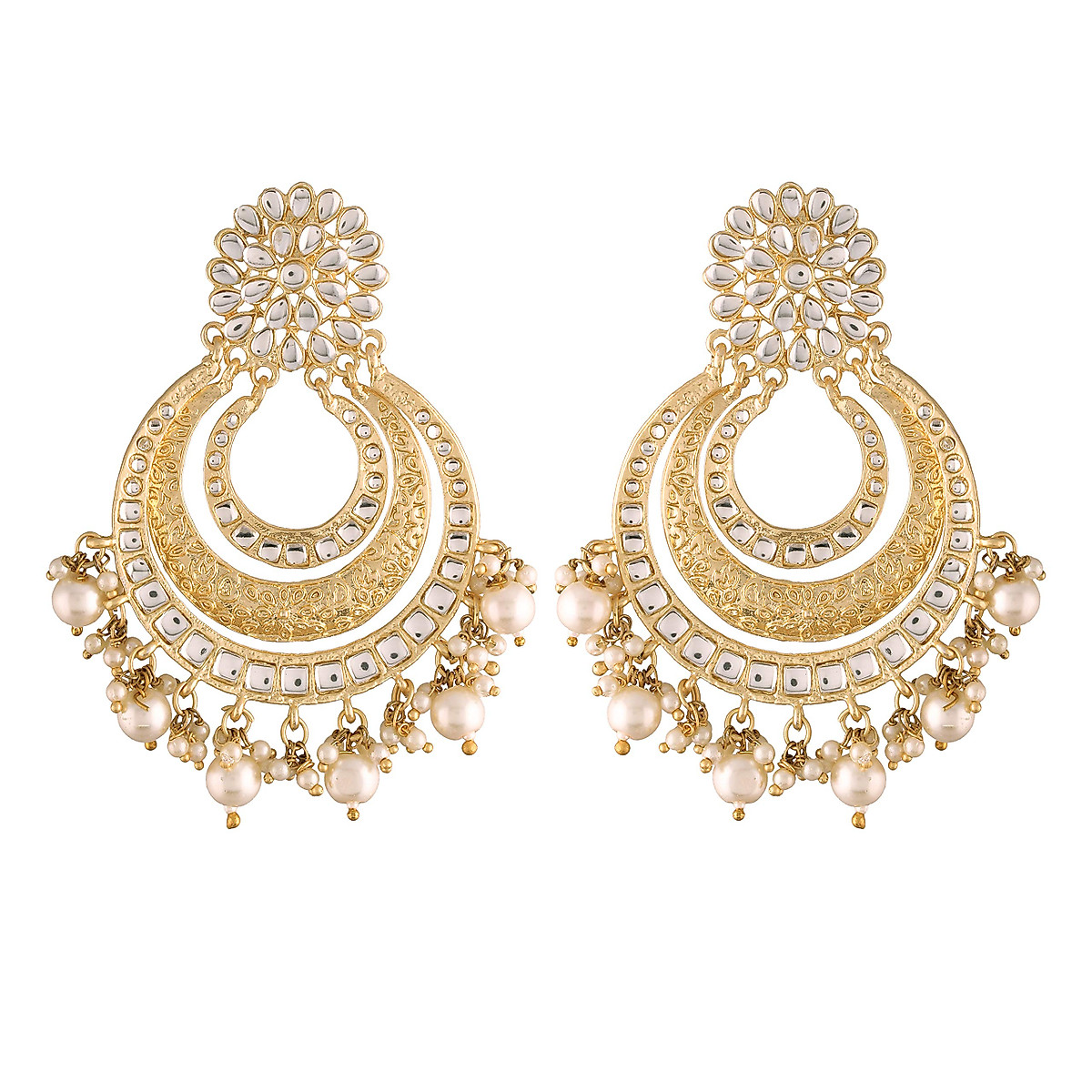 I Jewels 18k High Gold Indian Wedding Bollywood Matt Finish Plated Big Chandbali Handmade Royal Blue Enamel/Meenakari Kundan & Pearl Earrings for Women (E2860FL)