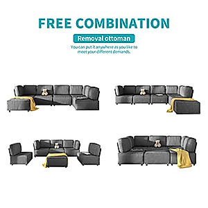 BALUS L Shaped Modular Convertible Sectional Sofa with Ottoman,U Shaped Couch with Reversible Chaise, Free-Combined Oversized Sectional Sleeper Sofa Furniture Sets for Living Room