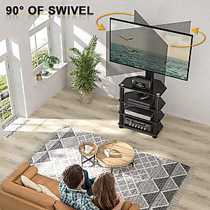 TAVR Furniture 4-Tiers Media Component TV Stand with Swivel Mount Audio Shelf and Height Adjustable Bracket, Black Floor TV Stand for 32-70 Inch LCD LED OLED Flat/Curved Screen TVs