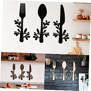 ABOOFAN 3pcs Wooden and Fork Pendant Cafe Restaurant Bar Sign Farmhouse Wooden Wall Plaque Hanging Wood Wall Art Country Home Decor Utensil Pendant for Home Tableware Wall Hanging