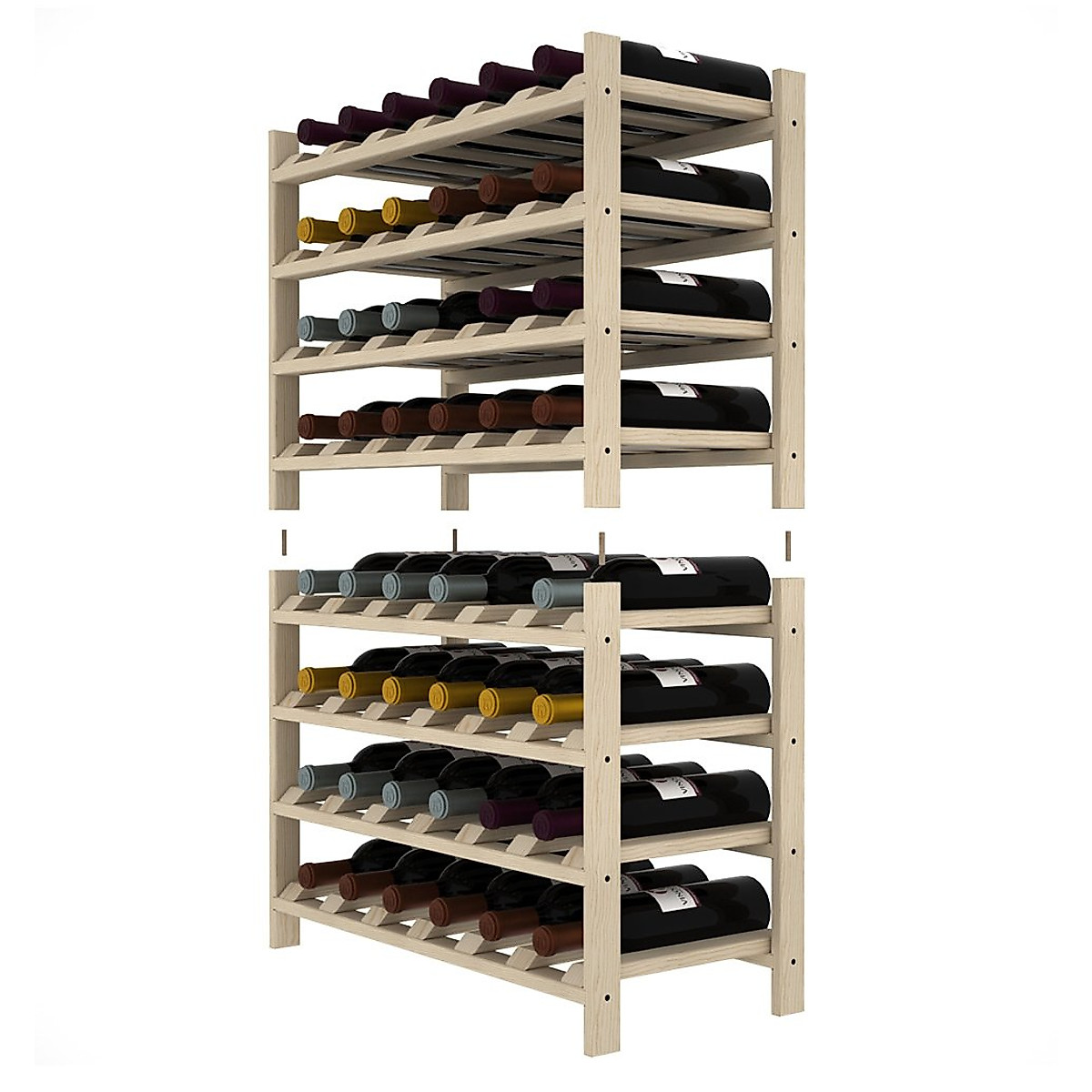 Creekside 48 Bottle Modular Wine Shelves (Pine) by Creekside - Exclusive 12-inch deep design, bottle necks don't stick out! Quality, high grade pine, 12", Pine