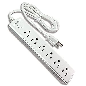 Power Strip with 6 Feet ZLMHONE Mountable Flat Plug Power Strip with 6 Outlets for Home, Office, Dorm