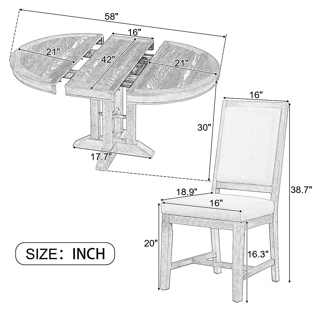 VilroCaz Farmhouse 5-Piece Dining Table Set, Extendable Round Table and 4 Upholstered Chairs, Solid Wood Dining Set of 5, Seats up to 6 People for Kitchen Dining Room (Black-e)