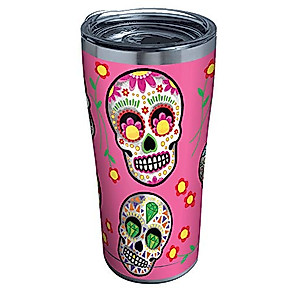 Tervis Sugar Skulls Stainless Steel Tumbler with Clear and Black Hammer Lid 20oz, Silver