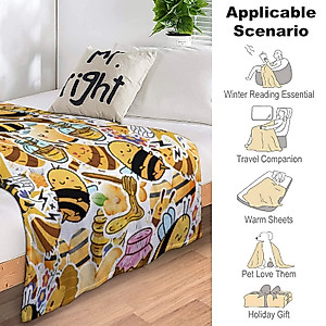 Bee Blanket Gifts - 60x50 Inches Cute Throw Blanket for Kids, Girls, Boys - Yellow Soft Plush Blankets for Bed, Couch & Travel